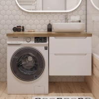 Тумба с раковиной STWORKI Берген 60 белая со светлой столешницей 122, Moduo 50 Square, L (549614 ...