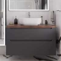 Тумба с раковиной STWORKI Берген 100 серая с темной столешницей, Moduo 50 Square (549582) с ...